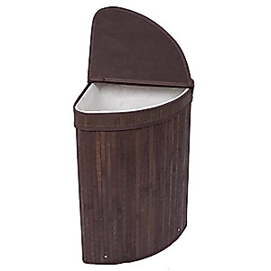 BIRDROCK HOME Corner Laundry Hamper with Lid and Cloth Liner - Bamboo - Espresso - Easily Transport Laundry Basket - Collapsible Hamper - String Handle