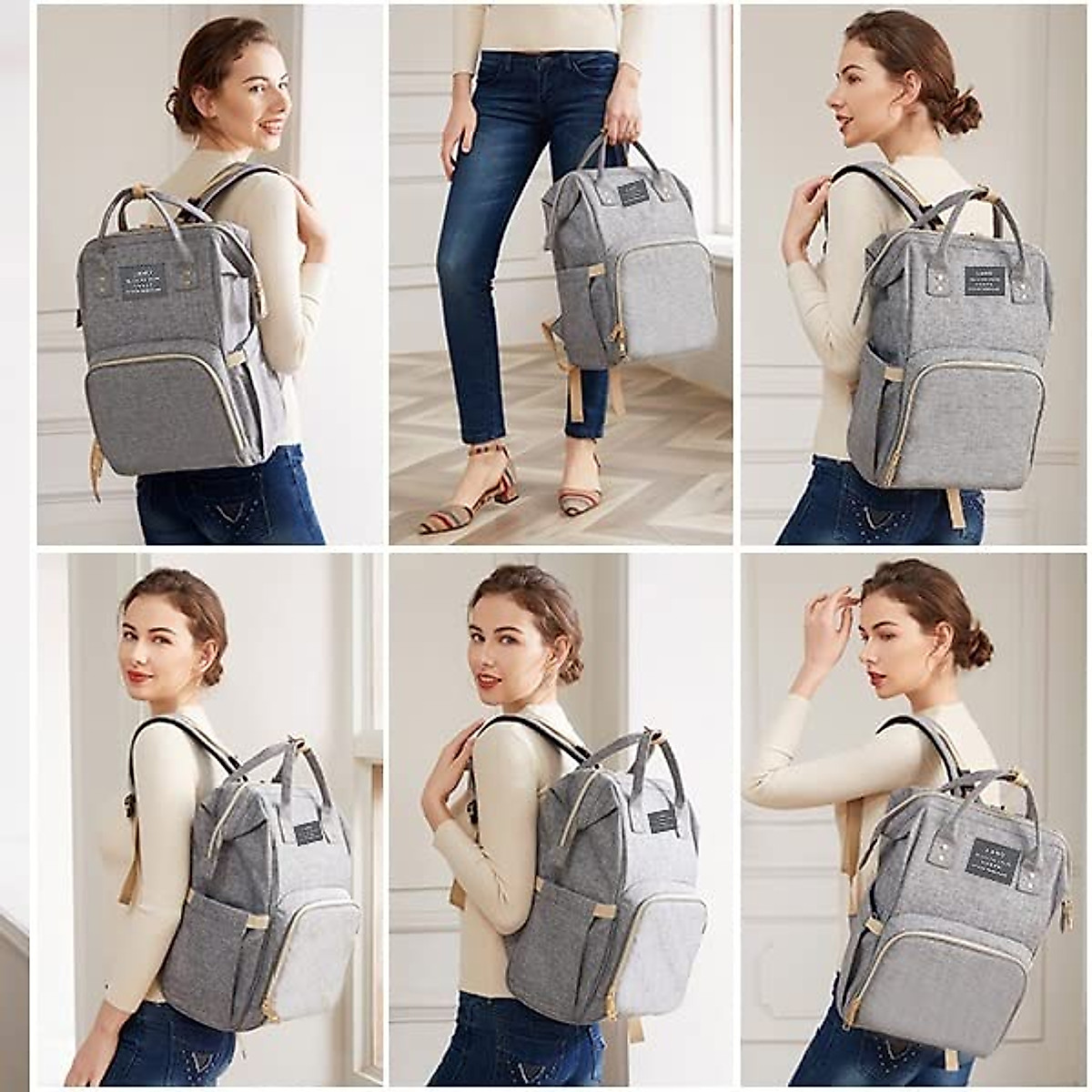 ANWTOTU Diaper Bag with Changing Station,Baby Diaper Bag Backpack,7 in 1 Travel Diaper Bag,Baby Bag Mommy Bag With USB Charging Port (Grey)