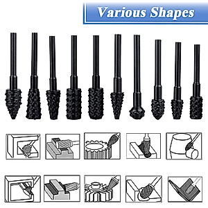 Mesee 10 Pieces Rotary File Rasp Set, 3mm(1/8") Round Shank Rotary Burrs Carbon Steel Carving File Rasp Twist Drill Bits Electric Ginder Rasp Accessory for Woodworking Drilling Engraving