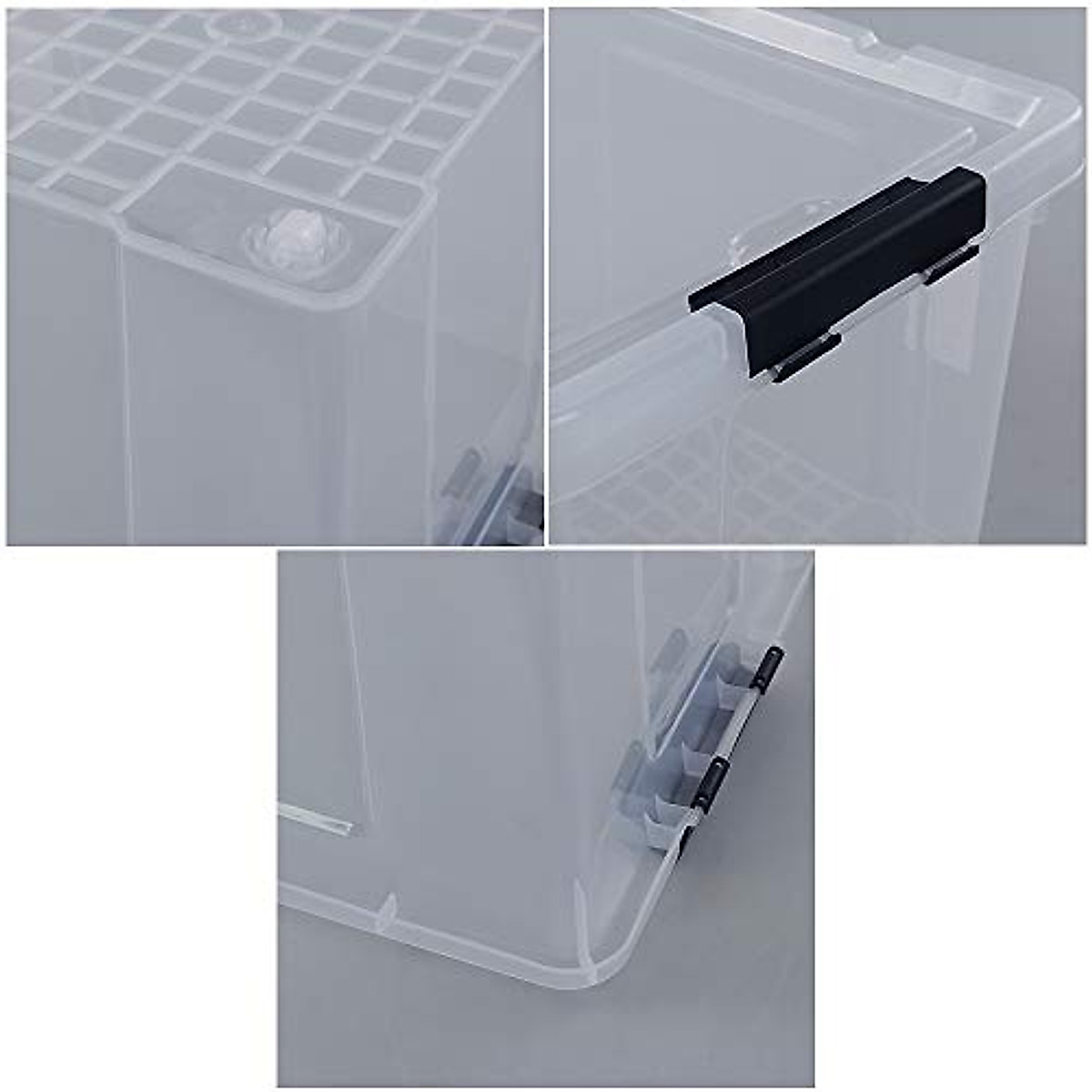 Sandmovie 40 Quart Clear Large Plastic Storage Bin, Latching Storage Box with Lids and Wheels, Pack of 4