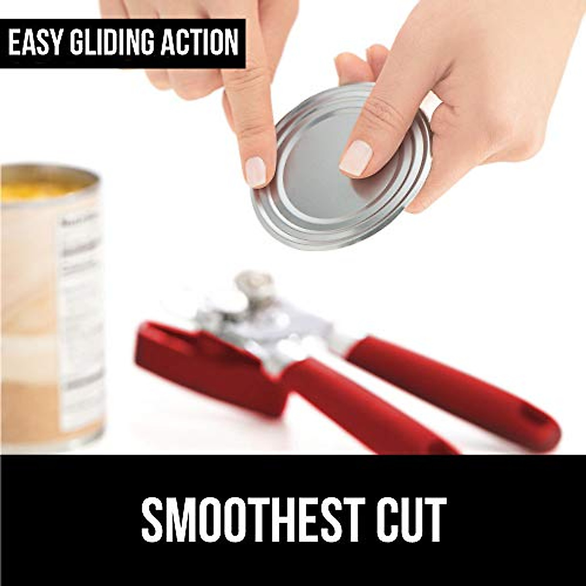 Gorilla Grip Silicone Tongs Set of 2 and Manual Can Opener, Silicone Tongs Are 9 and 12 Inch, Can Opener Includes Built in Bottle Opener, Both in Red Color, 2 Item Bundle