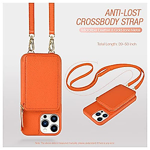 ZVE for iPhone 13 Pro Wallet Case Crossbody, Zipper Phone Case with RFID Blocking Card Holder Wrist Strap Purse Cover Gift for Women Carrying Compatible with iPhone 13 Pro (6.1 inch, 2021)-Orange