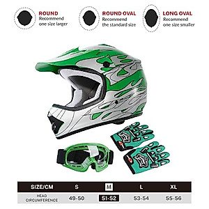 TCT-MOTORPARTS DOT Motorcycle Four Wheeler Riding Racing Helmet Youth Kids Motocross ATV Helmets Offroad Street Dirt Bike Go-Kart BMX MX Full Face Helmet Green Flame Medium Size