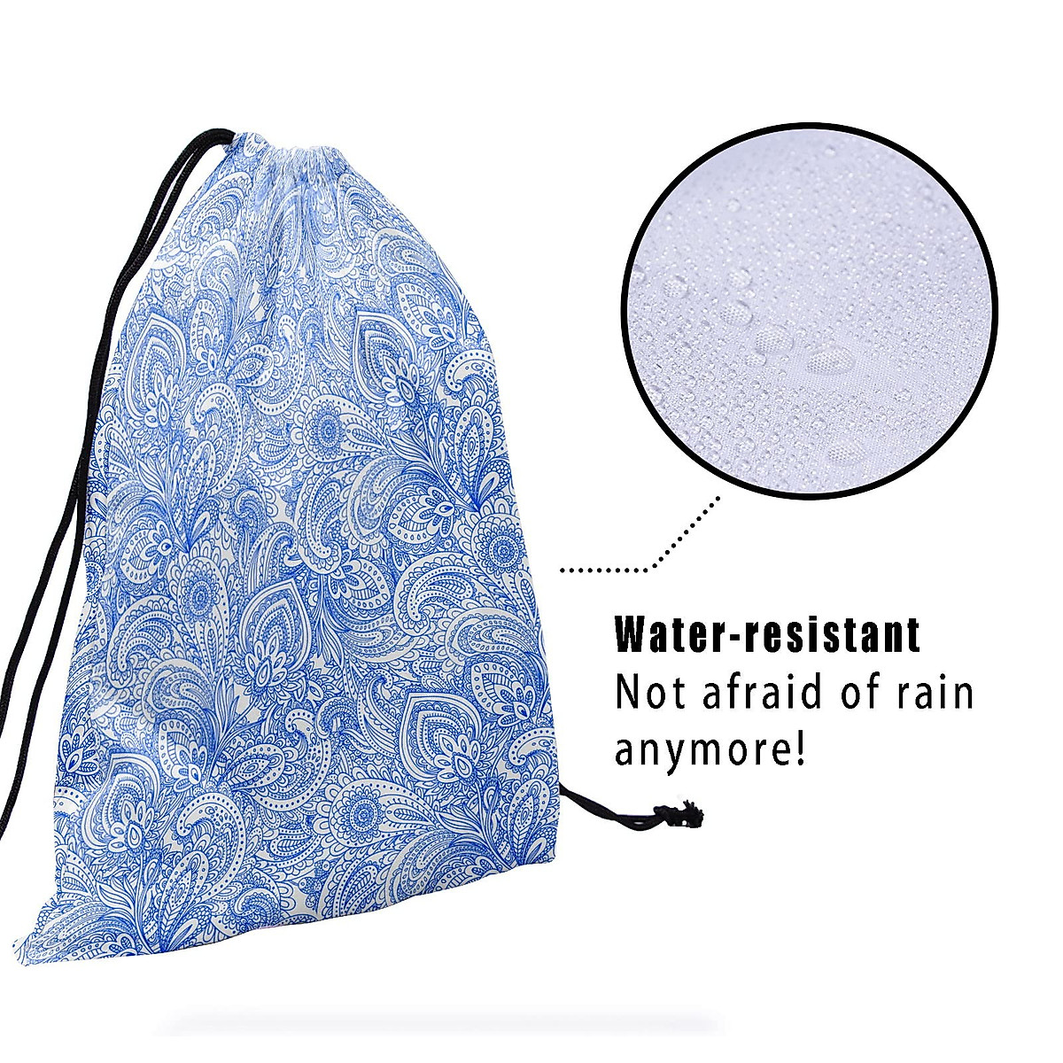 Blue White Floral Grip Bag - Traditional Flower Grip Bags for Gymnasts Teal Flowers Gymnastic Bag Abstract Modern Art Gym Pouch Bag Artistic String Bag Adjustable for Personal Equipment
