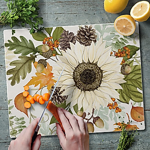 CounterArt Farmhouse Fall Decorative 3mm Heat Tolerant Tempered Glass Cutting Board 15" x 12" Manufactured in the USA Dishwasher Safe
