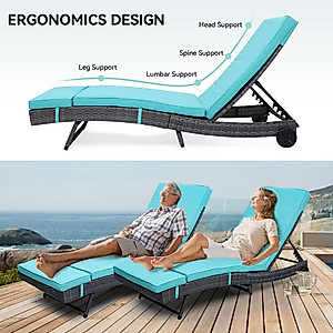 YITAHOME Wicker Chaise Lounge Outdoor PE Rattan Pool Lounge Chair with Adjustable Backrest and Removable Cushion & Wheels for Poolside Deck Balcony Lawn