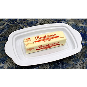 White Plastic Rectangle Butter Dish with Lid Easy Scoop, No Mess Lid Carry Handles and Knob Top BPA Free Holds Full American Bar of Butter