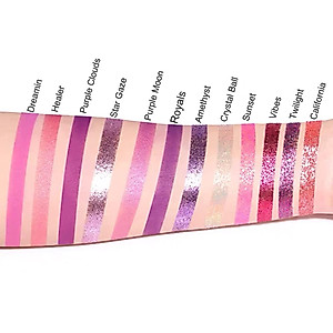 Mysense Glitter Eyeshadow Palette, 12 Colors Purple Pink Eye Shadow Makeup Pressed Glitter Shimmer Matte Eyeshadow Pallets, Halloween Christmas Costume Face Paint Cosplay Makeup for Women Girls