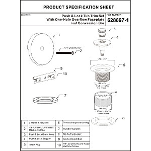 Artiwell Push & Lock Tub Trim Set with Single-Hole Overflow Faceplate, Bathtub Conversion Kit Assembly with Conversion Bar, Universal Fine/Coarse Thread, No Putty Installation (Brushed Gold)