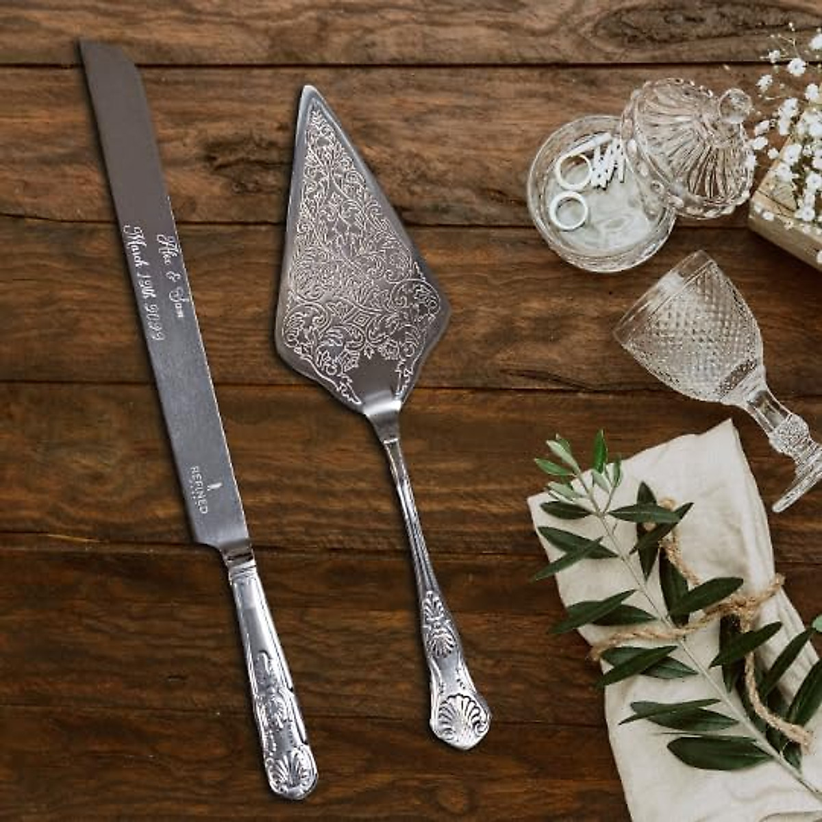 Personalized Engraving Cake Knife and Server Set | Wedding Cake Knife and Server | Wedding Gift | Elegant Cake Cutting Set | Engagement Gift For Couples