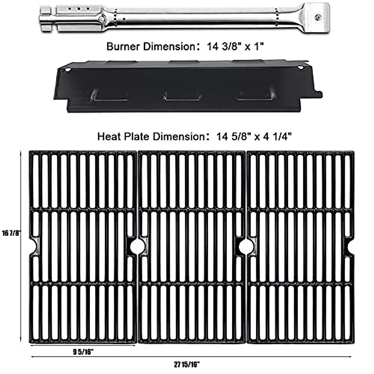 Hisencn Grill Replacement Parts for Charbroil 4 Burner 461442114, 461473419, 461472719, 463441514, 461442113, G431-0300-w2a, G433-0016-W1, G432-001N-W1, Grill Burner, Heat Plate and Cooking Grates