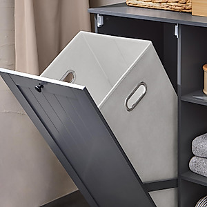 SoBuy Bathroom Laundry Cabinet with Tilt-Out Laundry Hamper and 3 Shelves, Bathroom Storage Cabinet, Gray BZR105-DG
