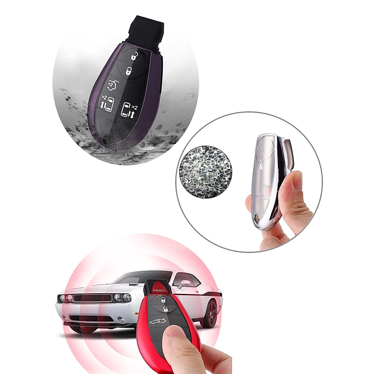 Horande TPU Protector Key Fob Cover Case fit for Dodge Ram 1500 2500 3500 Charger Challenger Durango Grand Caravan Journey Chrysler Town and Country Keyless Entry Key Fob (Blue)