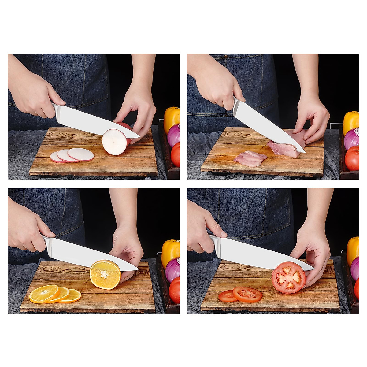 Hollory 8 Inch Chef Knife, German High Carbon Stainless-Steel Blade and Ergonomic Comfortable Handle, Non-Stick Chef Knife for Cutting of Meat Vegetables and Fruits-Silver