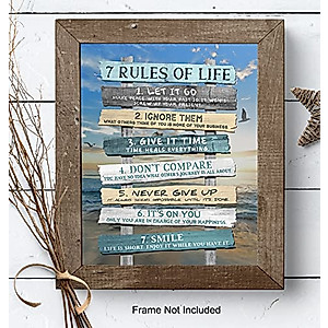 Inspiration Motivation Wall Art & Decor - 7 Rules Of Life Motivational poster 8x10 - Inspirational Gift for Woman Men - Positive Quotes Saying - Home Office Bedroom Living Room Beach House Wall Art