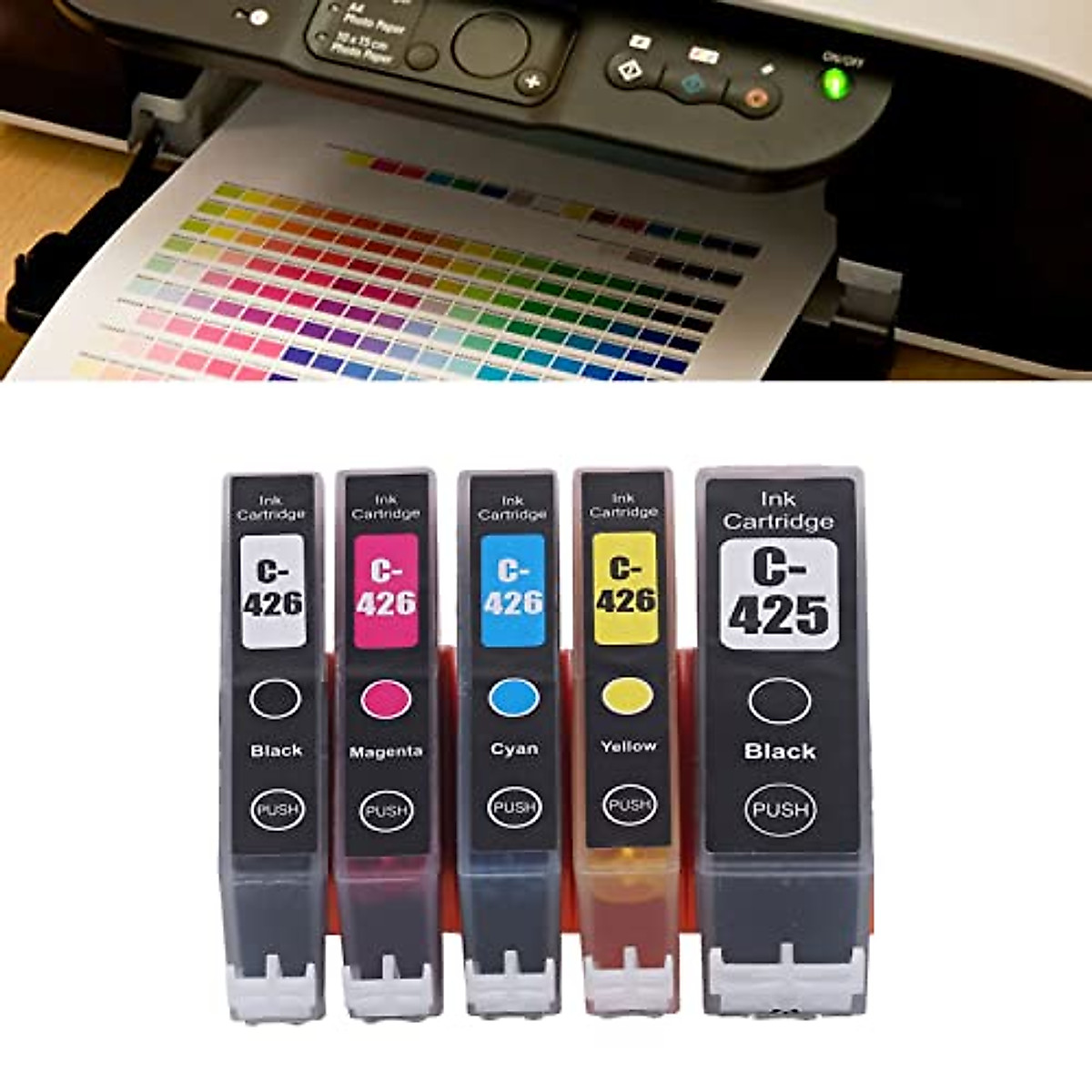 425-426 Ink Cartridge with 5% Coverage, Clear Printing Multi Colors Inkjet Cartridge, for Home, Office, School (BK BK C M Y 5 Colors)