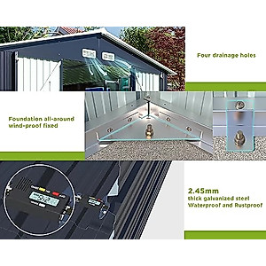 VanAcc 10x12x7.5 FT Outdoor Storage Shed, Galvanized Steel Metal Garden Sheds Kit with 2 Light Transmitting Window and Double Lockable Door, Oversized Tool Sheds for Backyard Patio Dark Grey/White
