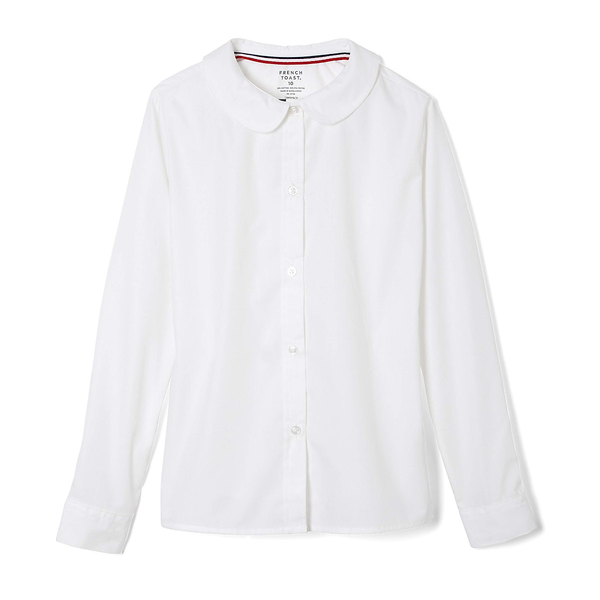 French Toast Girls' Long Sleeve Woven Shirt with Peter Pan Collar (Standard & Plus), White, 8