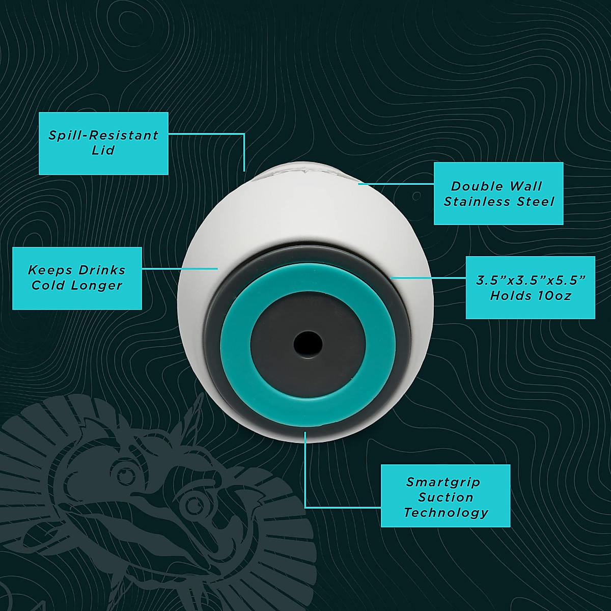 Non-tipping 10oz Double Wall Insulated Stainless Steel Stemless Travel Wine Tumbler w/Easy Slide Lid - White