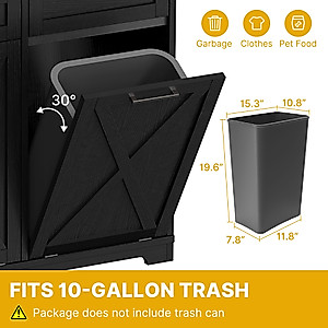 DWVO Double 10 Gallon Tilt Out Trash Bin Cabinet with 2 Drawers, Wooden Trash Can Trash Cabinet Kitchen Island with Garbage Bin Laundry Hamper for Kitchen, 39.4”W x 14”D x 36.8”H, Black