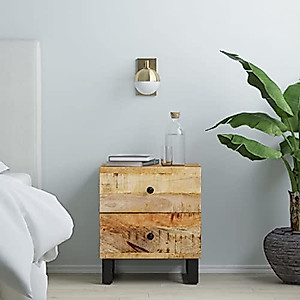 YAFF 2 Pcs Rustic Wood Side Cabinet, 2-Tier Bedside Cabinet with 2 Drawers & Metal Legs, Small Night Stand End Table Dresser Bedside Furniture for Bedroom, Nursery, Small Space,15.7"x13"x18.1"-Natural