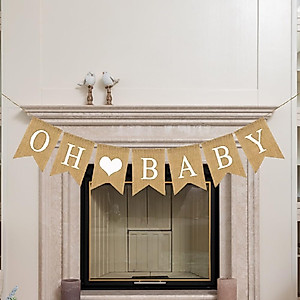Prestrung Oh Baby Burlap Banner Sign - Baby Shower Decorations - Neutral Gender Reveal Party Decor for Girl Boy