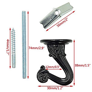 Hxchen 38mm/1.5" Ceiling Hooks - Heavy Duty Swag Hook with Steel Screws Bolts and Toggle Wings for Hanging Plants Ceiling Installation Cavity Wall Fixing Black - (2 Sets)