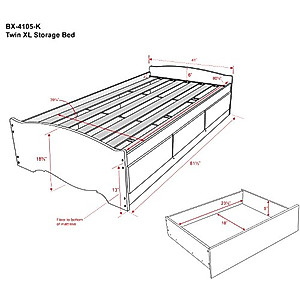 Prepac Mate's Twin XL 3-Drawer Minimalist Platform Storage Bed, Contemporary Twin XL Bed with Drawers 81.5" D x 41" W x 18.75" H, Espresso, EBX-4105-K