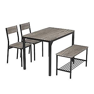 Teraves Dining Table Set for 4/Computer Desk,Kitchen Table with 2 Chairs and a Bench,Table and Chairs Dining Set 4 Picce Set for Dining Room