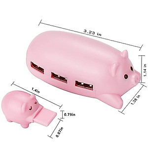 JoyReken Pink Pig USB Hub, 3-Port Cute USB Hub with 3 Piglet Decoration Lids, Perfect Pig Stuff & Gifts for Pig Lovers, USB Splitter for Hard Drives, Mouse, and Keyboard.