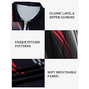 Hodaweisolp Men's Short Sleeve Zipper Casual Slim Fit Printed Golf Polo Shirt Tops Black Gradient-L