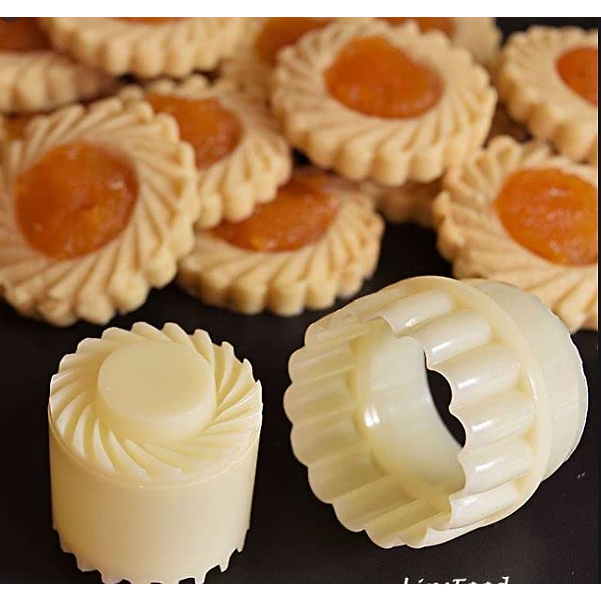 Pineapple Tart Jam Marmalade Thumbprint Linzer Cookies Stamps Circle Flower Sunny Edge Wave Cutter mold 2"
