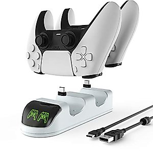 PS5 Controller Charger, Etpark Upgraded PS5 Charging Station Dock with LED Indicator, Safety Chip Protection, Dual USB Type C Fast Charging, White