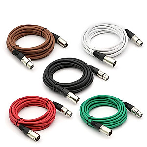 DREMAKE Professional Audio Mic Cable Cords - XLR 3 Pin Male to XLR 3 Pin Female Colored Cables - 15' Balanced Snake Cord - 5 Pack