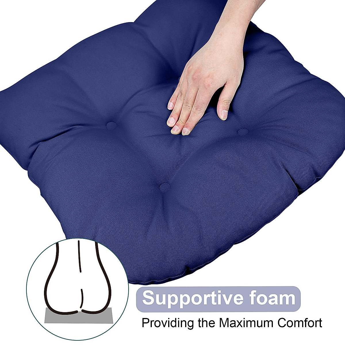 Pcinfuns Outdoor Wicker Cushions, Patio U-Shaped Tufted Chair Pads Decorative Seat Cushion Set for Garden Home Office Furniture Ornament,19 x 19 x5 Inch, Deep Blue