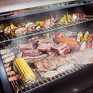 RJMOLU Wood Pellet Grill & Smoker Gas Grill Stainless Steel 40,000 BTU Patio Garden Barbecue Grill with Built in Thermometer, Removable Wheels