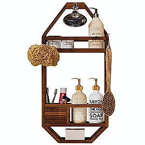 TeakCraft Teak Shower Caddy, Shower Organizer For Bathroom, Non Slip, Indoor and Outdoor, Hanging Shower Organizer, Showerhead, 3 Shelf, The Thoren