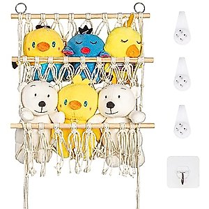 AMHSCOCA Stuffed Animal Net or Hammock, Boho Macrame Toy Hammock Wall Hanging Net Stuffed Animal Toy Storage Holder