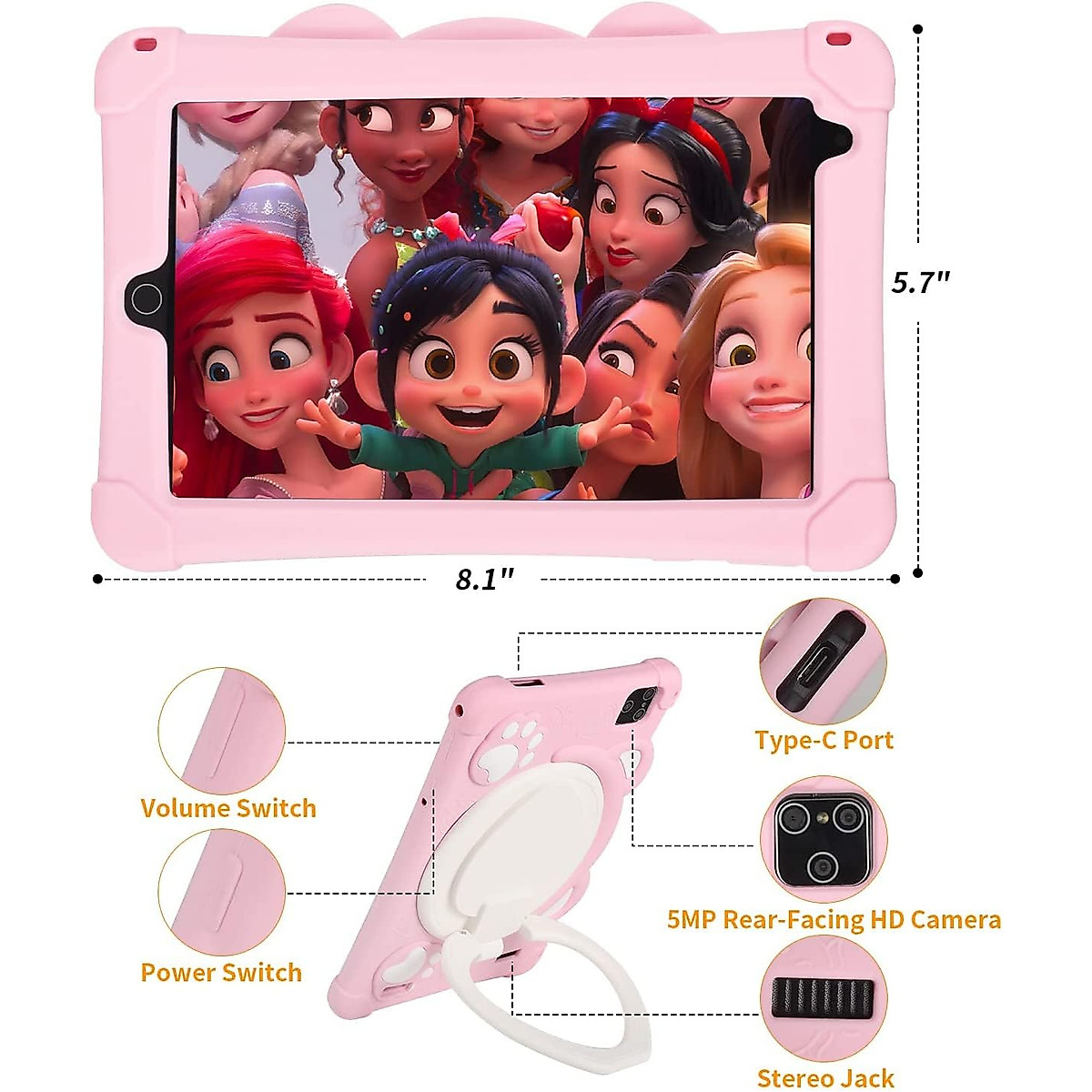 Android 10 8 Core 8 Inch HD Kids Tablet Computer PC WiFi Bundle Case 32G (Pink)