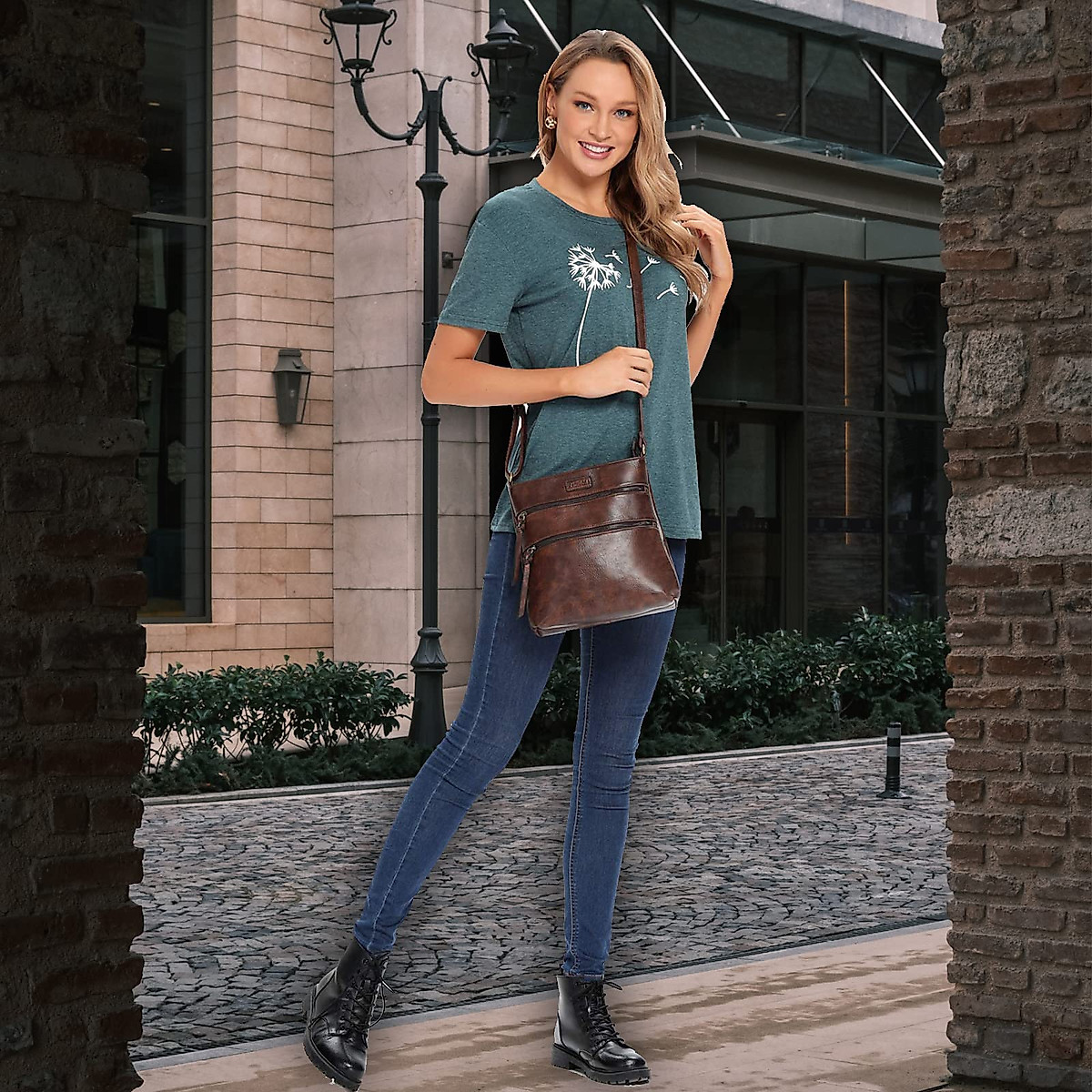 KADIROSA Crossbody Purse for Women, Soft Leather Women's Shoulder Handbags, Medium Size Zipper Pocket Adjustable Strap