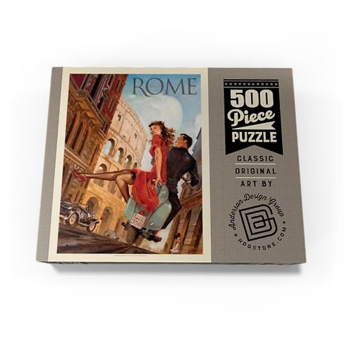 MyPuzzle Italy: Rome by Vespa, Vintage Poster - Premium 500 Piece Jigsaw Puzzle for Adults