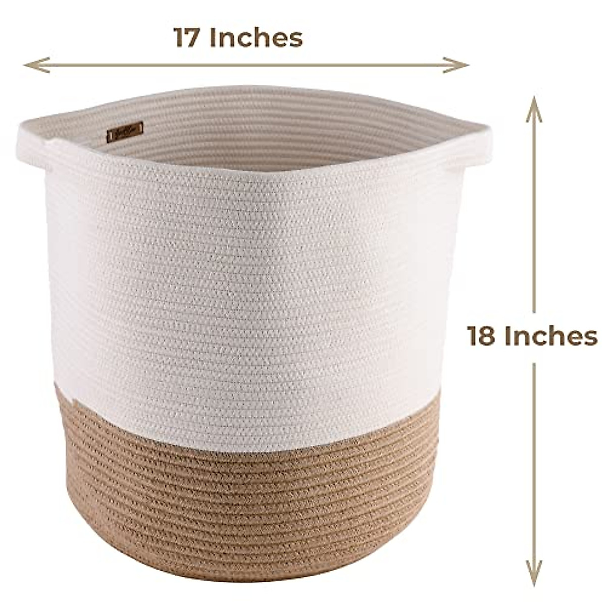 GooBloo Large Cotton Rope Woven Basket - 18" x 17” Tall Decorative Storage Basket for Living Room, Toys or Blankets - Wicker Blanket Basket with Handles, Blanket Baskets or Cute Baby Laundry Hamper