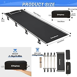 KingCamp Ultralight Camping Cot Bed Weight Capacity 120kg (Black)