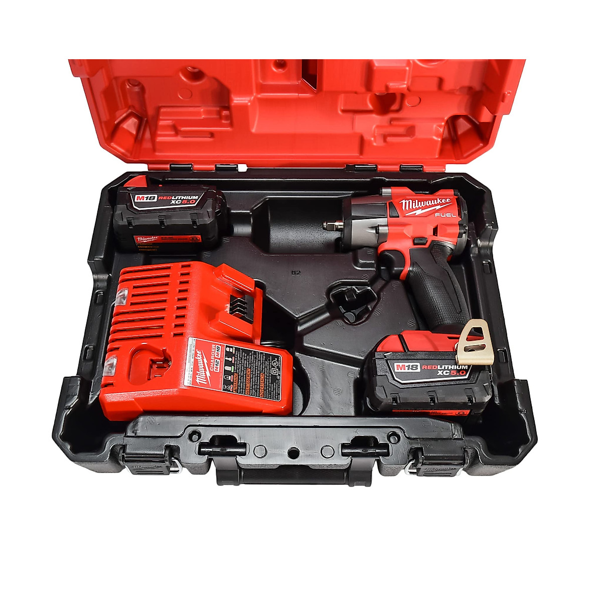 Milwaukee M18 18V Fuel 3/8" Mid-Torque Impact Wrench Kit Cordless Lithium-Ion Brushless 2960-22 with (2) 5Ah XC Batteries, Charger & Carrying Tool Case