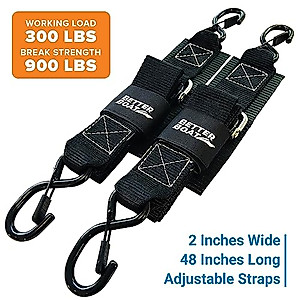 Boat Tie Down Straps to Trailer Boat Transom Tie Down Straps Heavy Duty Manual Buckle Clasp Tiedown 2" x 48" Short Small Transit 4 Foot Without Ratchet Boat Trailer Accessories for Boating & Jet Ski