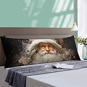 MaSiledy Body Pillowcase Happy Winter Holiday Pillow Cover Christmas Santa Long Body Pillow Case Cover Polyester Decorative 20x54 Inches for Decoration Sofa Couch Soft Breathable