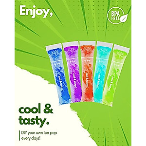 ANSMIO 150 Disposable Popsicle Mold Bags with Zip Seals, 8x2" Freezer Tubes for DIY Ice Pops, Yogurt, Juice & Fruit Smoothies - Includes Funnel for Healthy Snack Prep, BPA-Free, Ice Pop Molds