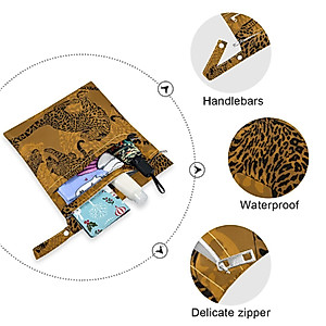 susiyo Cloth Diaper Wet Dry Bags Camouflage Wild Leopard Waterproof Reusable Wet Bags with Two Zippered Pockets Baby Stroller Travel Beach Pool Gym Bag for Dirty Clothes Wet Swimsuits 2 Pack