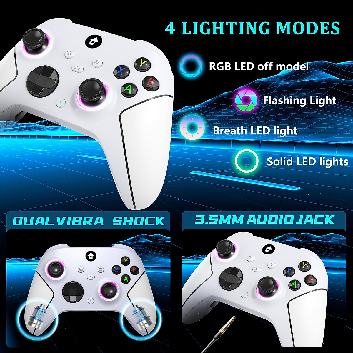 YUYIU Upgraded Wireless Controller with 7 Colors RGB Light for Xbox Controller, Xbox One Series X|S,Consoles,Steam PC Windows, Dual Vibration/Turbo/Programmable, with 3.5mm Audio Jack, 2.4GHZ Adapter