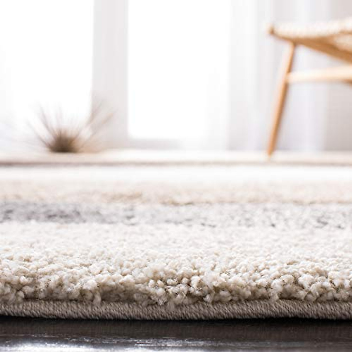 SAFAVIEH Florida Shag Collection 4' x 6' Ivory/Grey SG475 Abstract Non-Shedding Living Room Bedroom Dining Room Entryway Plush 1.2-inch Thick Area Rug